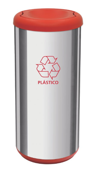 Basurero Acero Inoxidable Rojo 40 Litros Reciclaje Tramontina