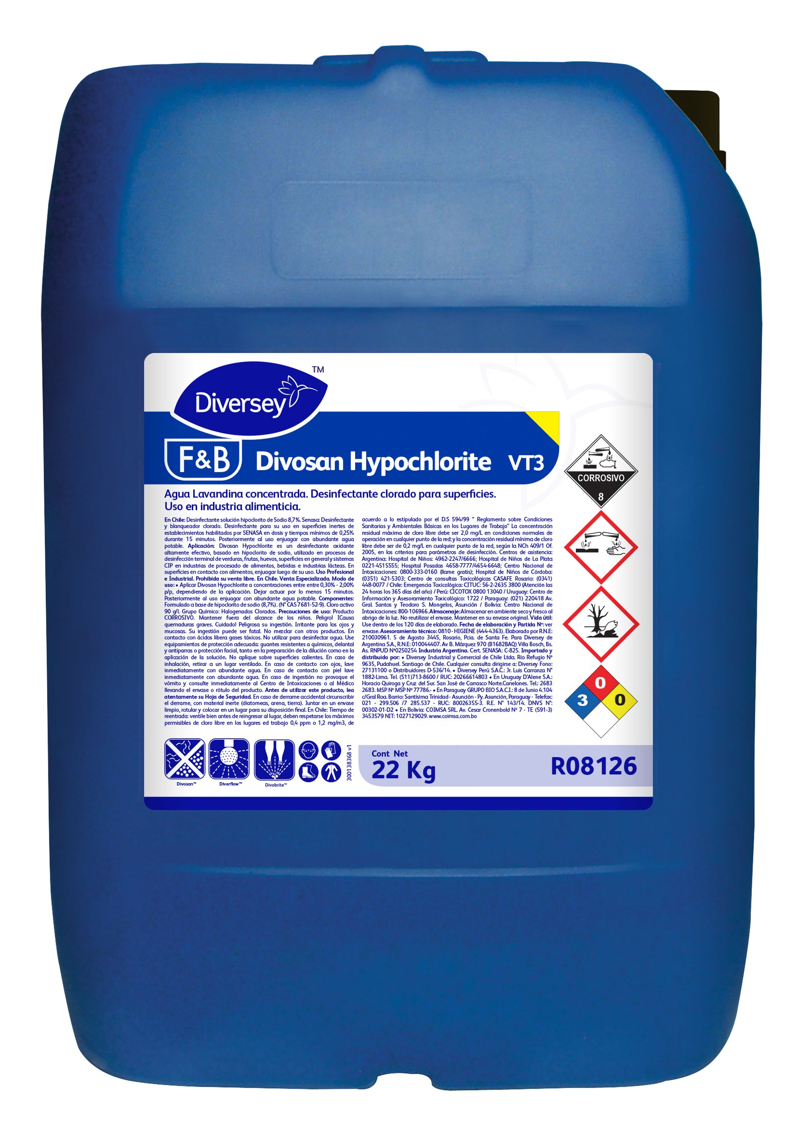Divosan Hypochlorite desinfectante clorado 22 kg Diversey